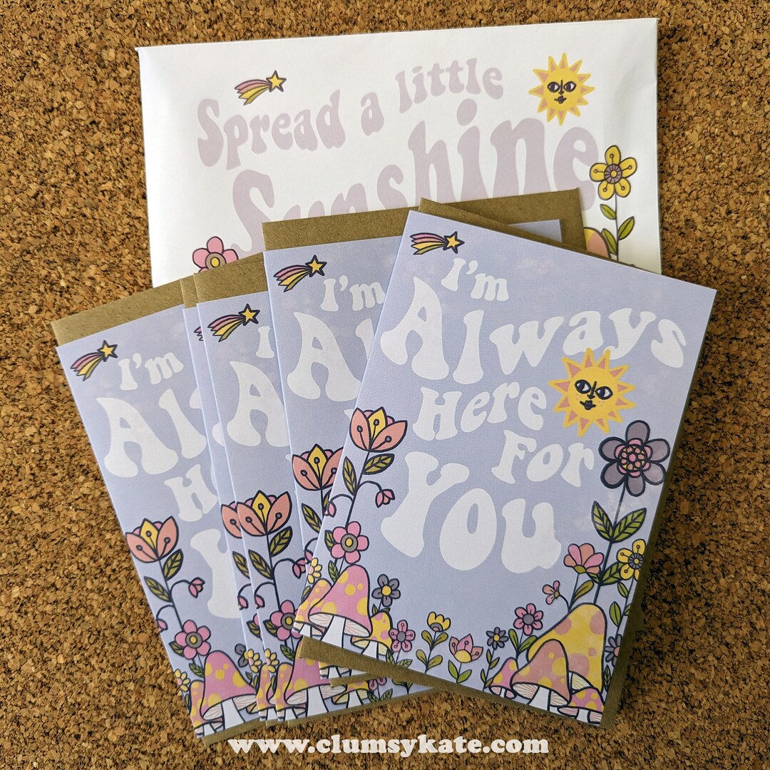 Kawaii Cute Toadstools and Daisies Rainbow Illustrated Greeting Card ...