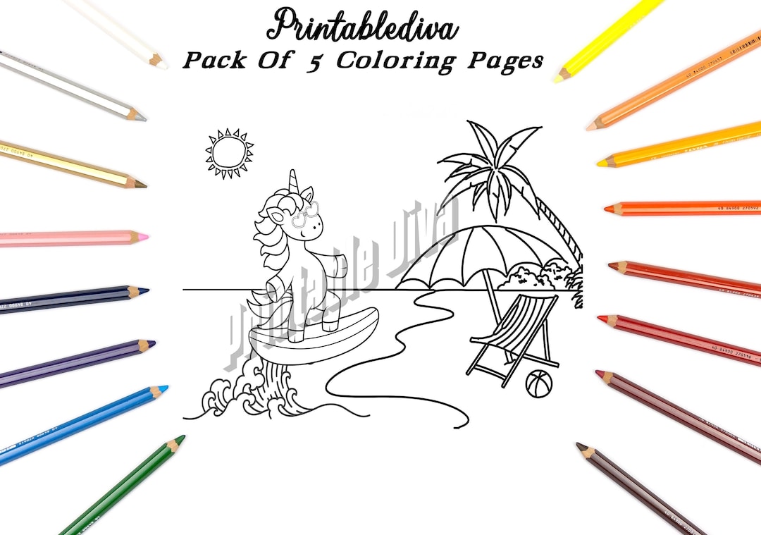 Summer Unicorn Coloring Pages / Unicorn Coloring for Kids / Summertime ...