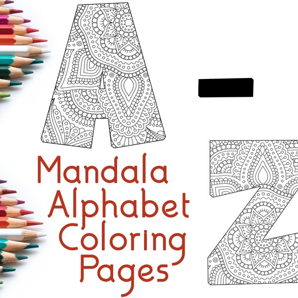 Mandala Alphabet Coloring Pages - Etsy