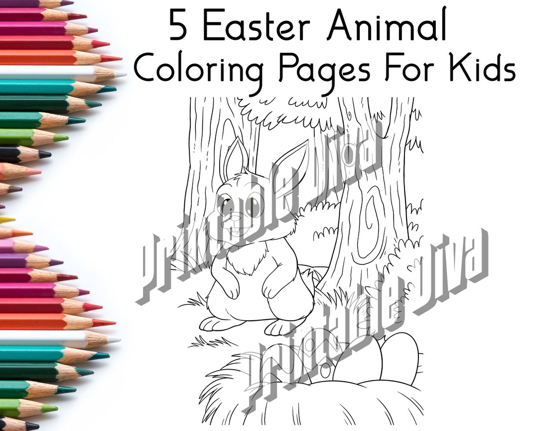 Cute Kids Easter Animal Coloring Pages / Instant Download / Printable ...