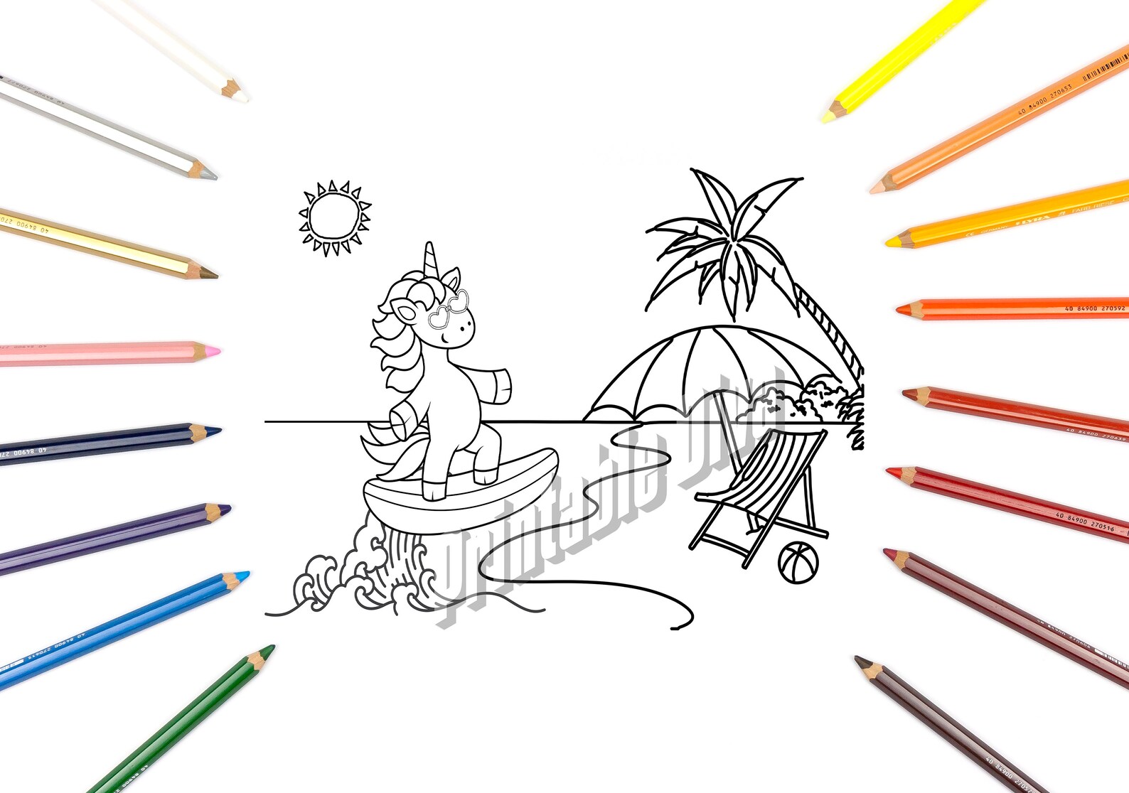 Summer Unicorn Coloring Pages / Unicorn Coloring for Kids / Summertime ...