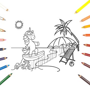 Summer Unicorn Coloring Pages / Unicorn Coloring for Kids / Summertime ...