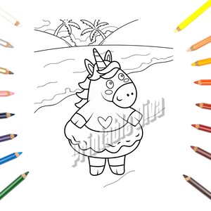 Summer Unicorn Coloring Pages / Unicorn Coloring for Kids / Summertime ...