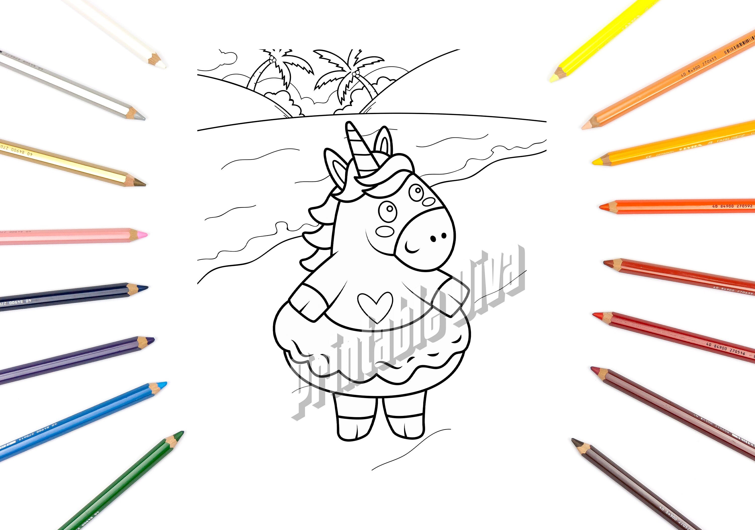 Summer Unicorn Coloring Pages / Unicorn Coloring for Kids / Summertime ...