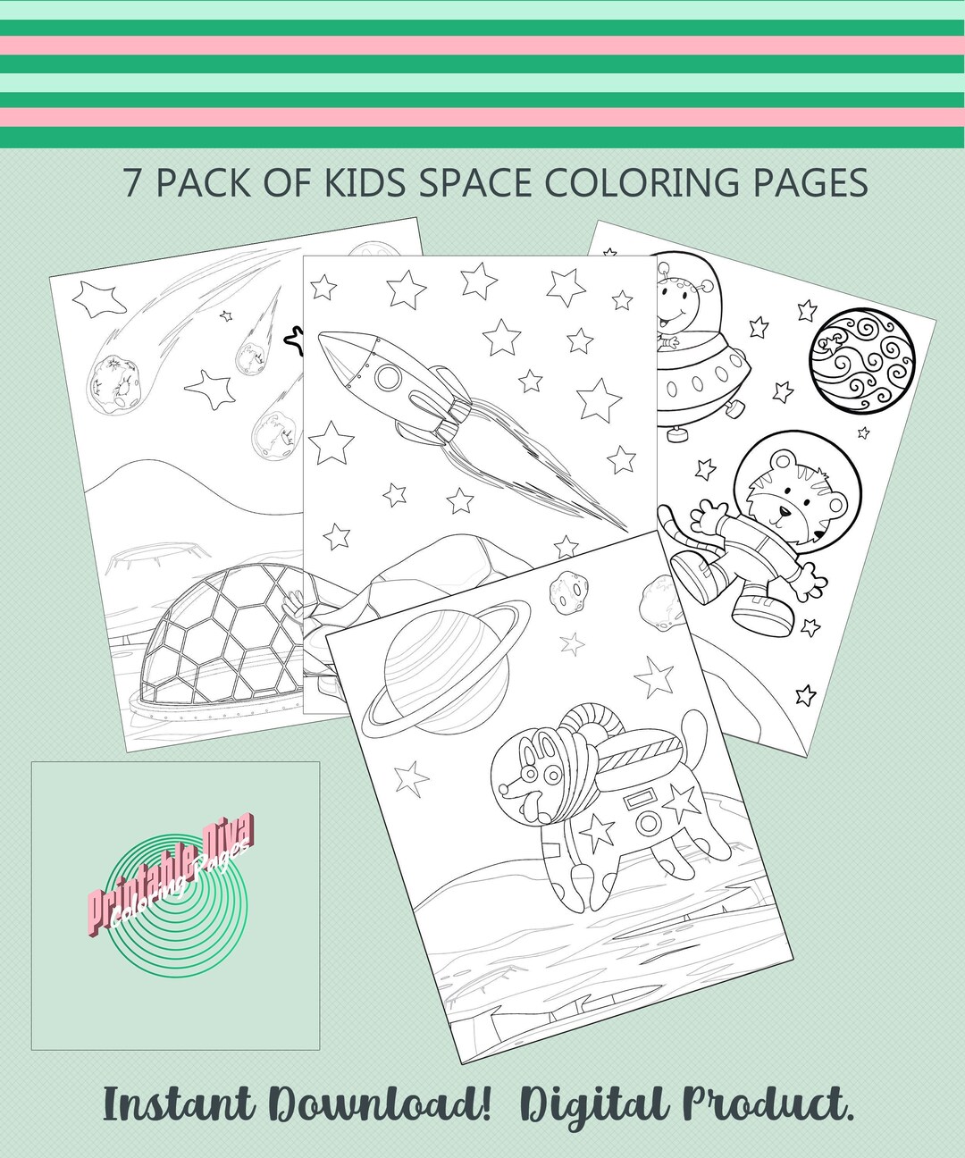 Coloring Pages for Kids - Pack of 7 Space Themed Coloring Pages for ...