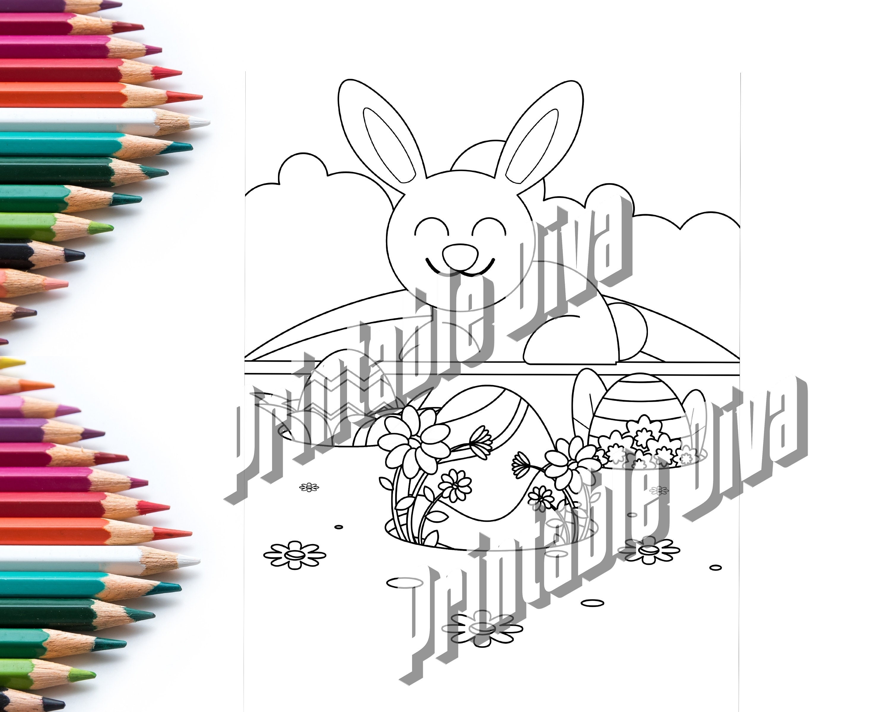 Easter Bunny Coloring Pages for Kids / Printables / Instant Download ...