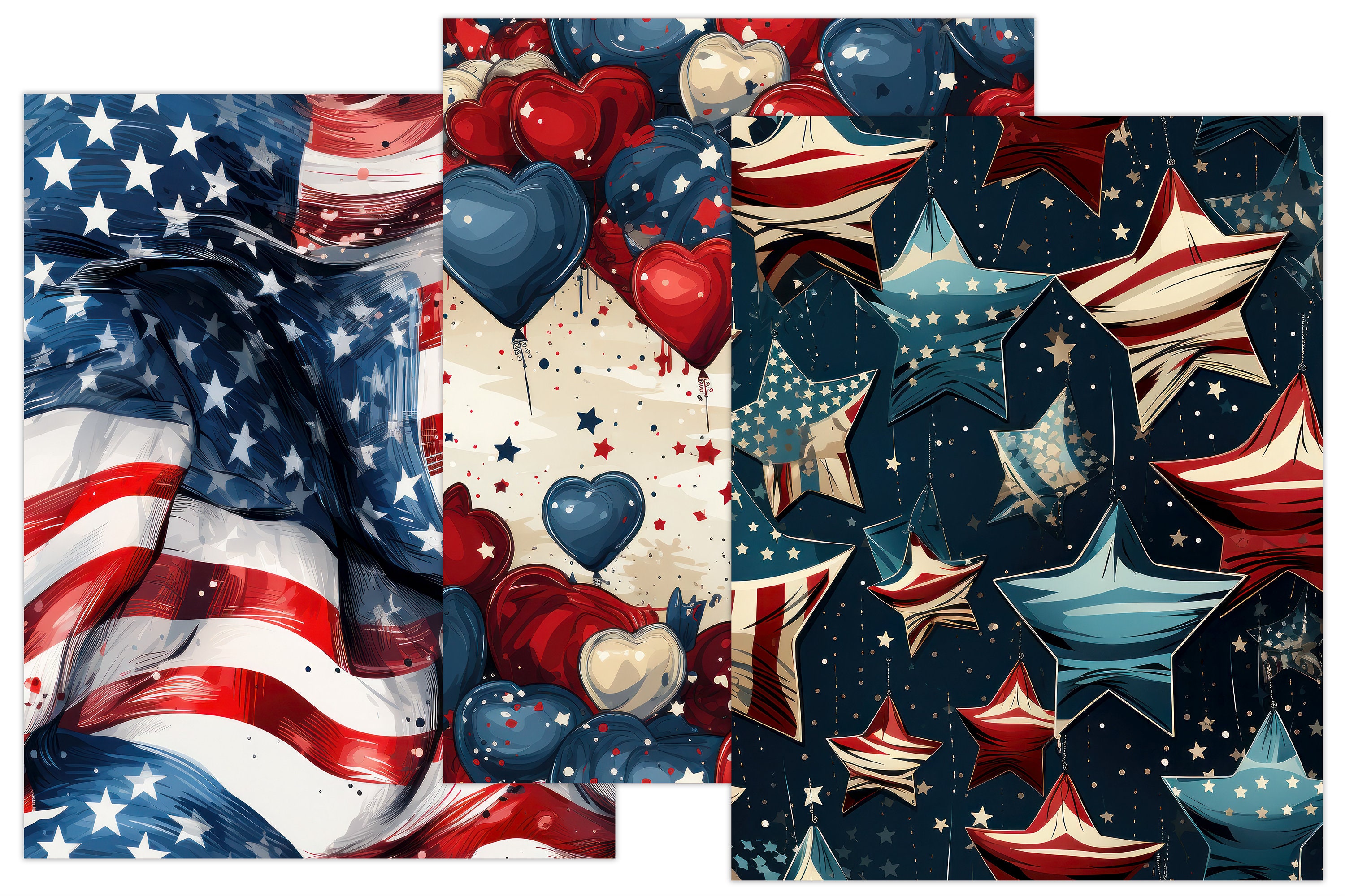 10 Patriotic USA Digital Papers / July 4th Seemless Patterns ...