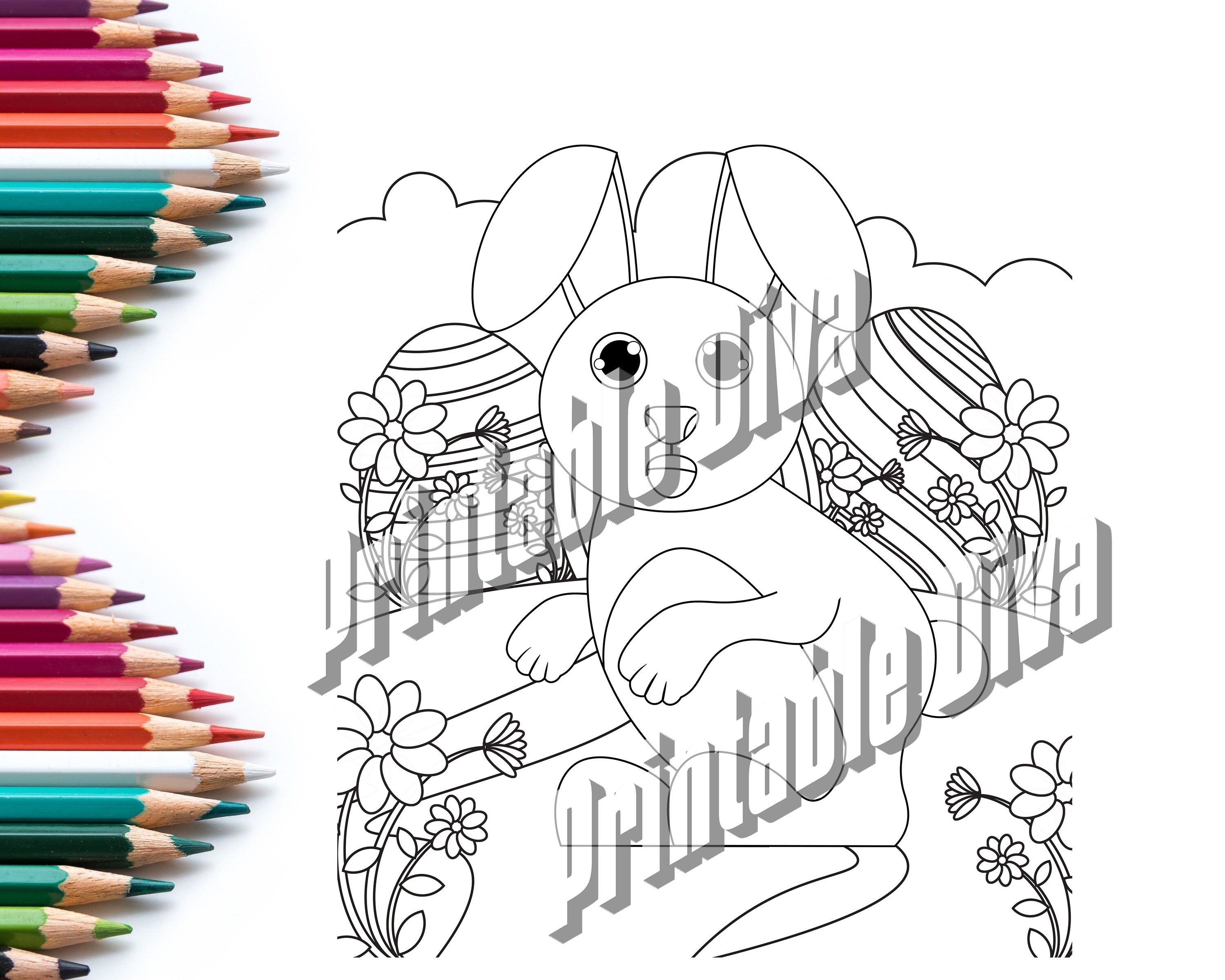 Easter Bunny Coloring Pages for Kids / Printables / Instant Download ...