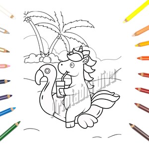 Summer Unicorn Coloring Pages / Unicorn Coloring for Kids / Summertime ...