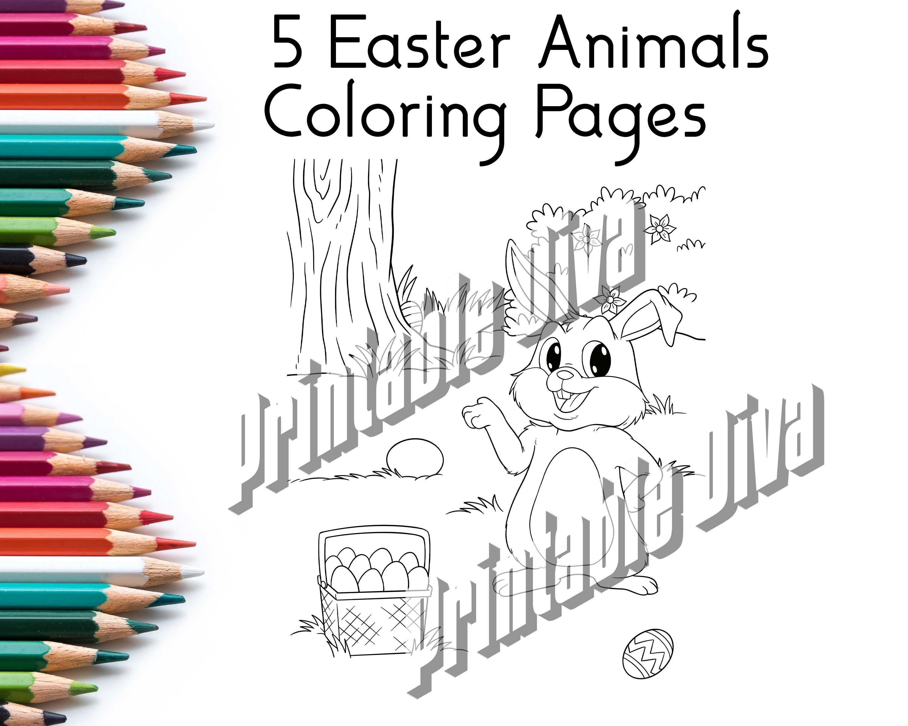 Cute Kids Easter Animal Coloring Pages / Instant Download / Printable ...