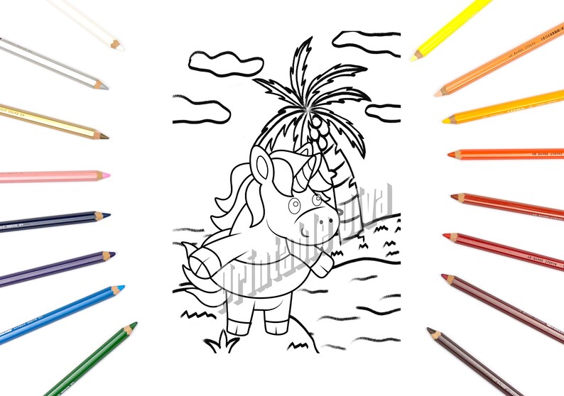 Summer Unicorn Coloring Pages / Unicorn Coloring for Kids / Summertime ...