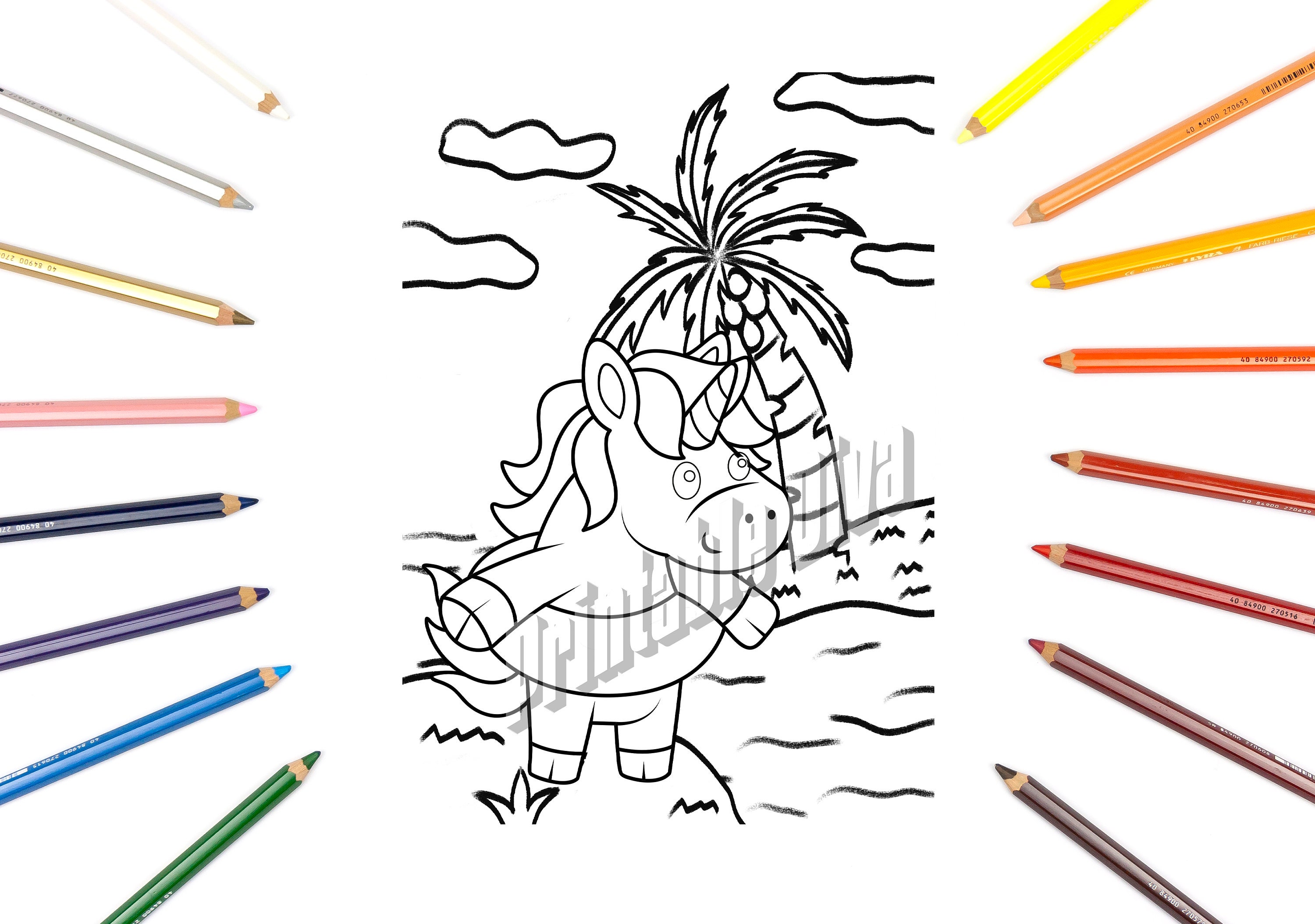 Summer Unicorn Coloring Pages / Unicorn Coloring for Kids / Summertime ...