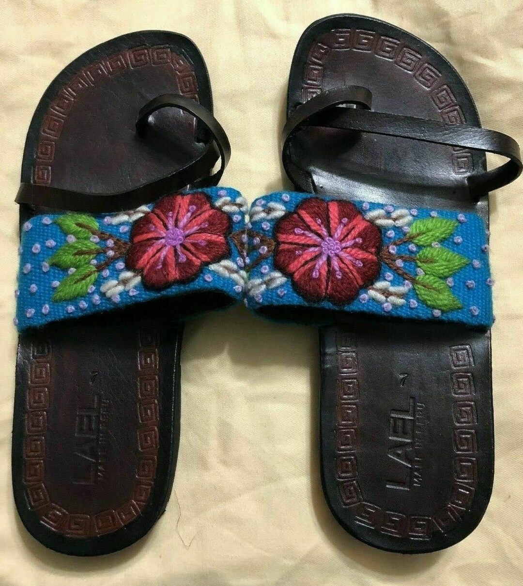Handmade Blue Embroidered Peruvian Artesanal Womens Toe Throng Sandal ...