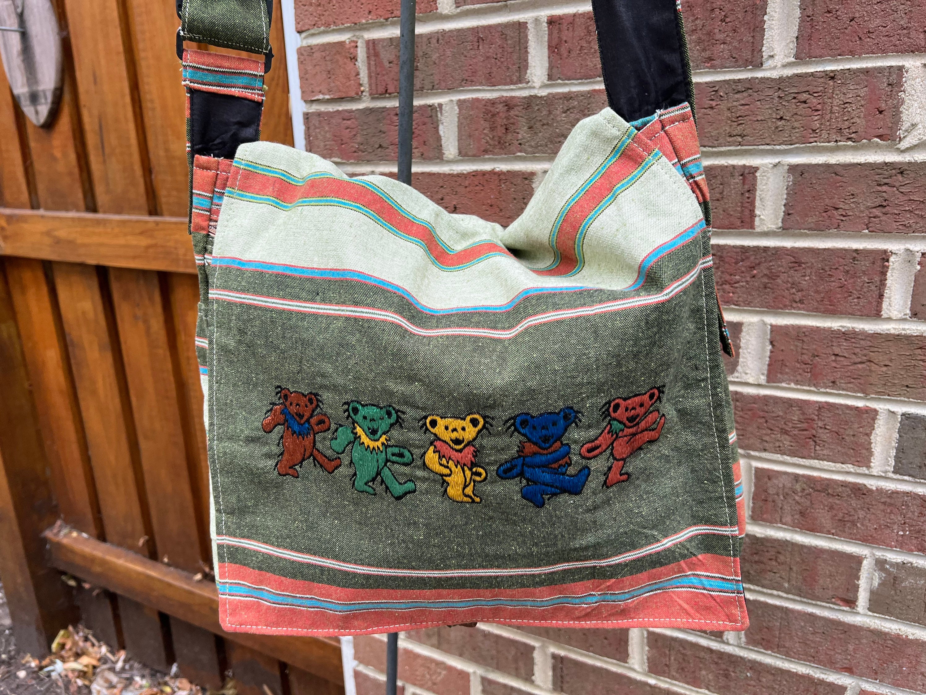 Grateful Dead Bag Dancing Bears Embroidered Green Messenger - Etsy