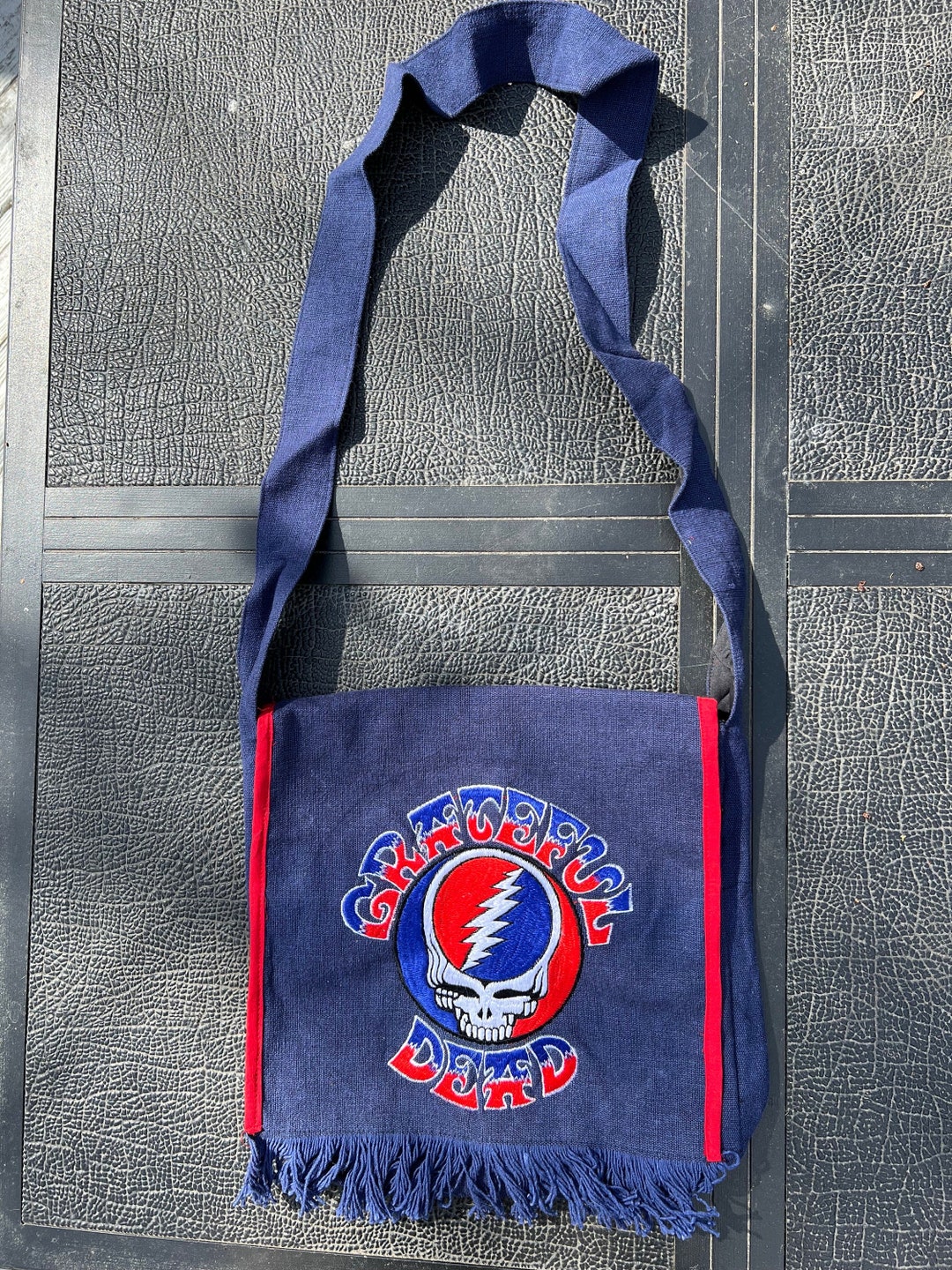 Grateful Dead Bag - Steal Your Face Blue Embroidered Cotton / Fringe ...