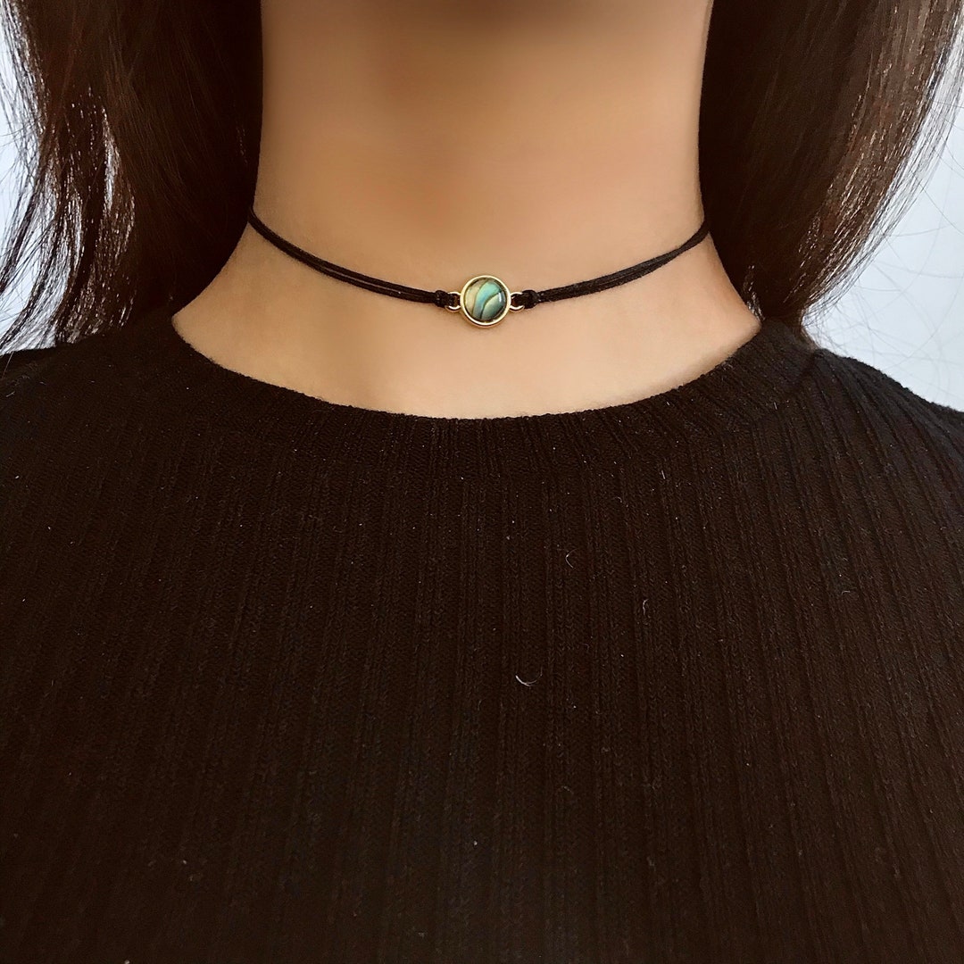 Paua Shell Cord Choker, Rainbow Pearl Choker, Abalone Shell Choker ...