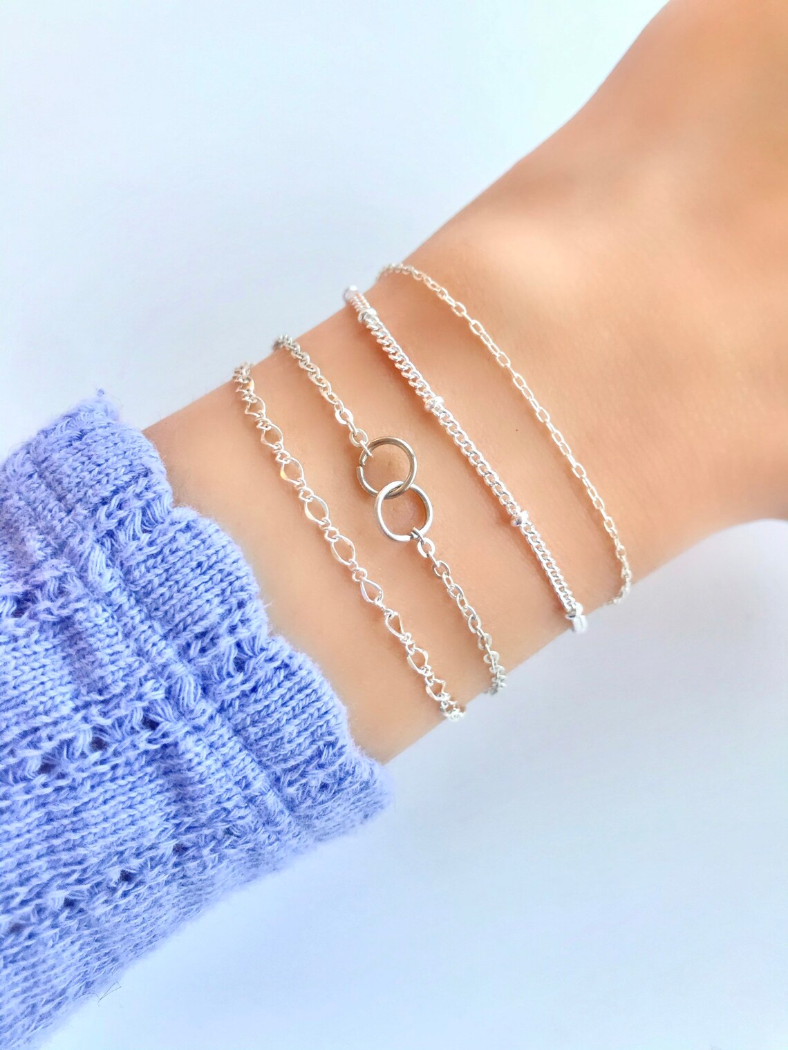 4 Pcs Dainty Silver Bracelet Set, Silver Chain Bracelet Pack - Etsy