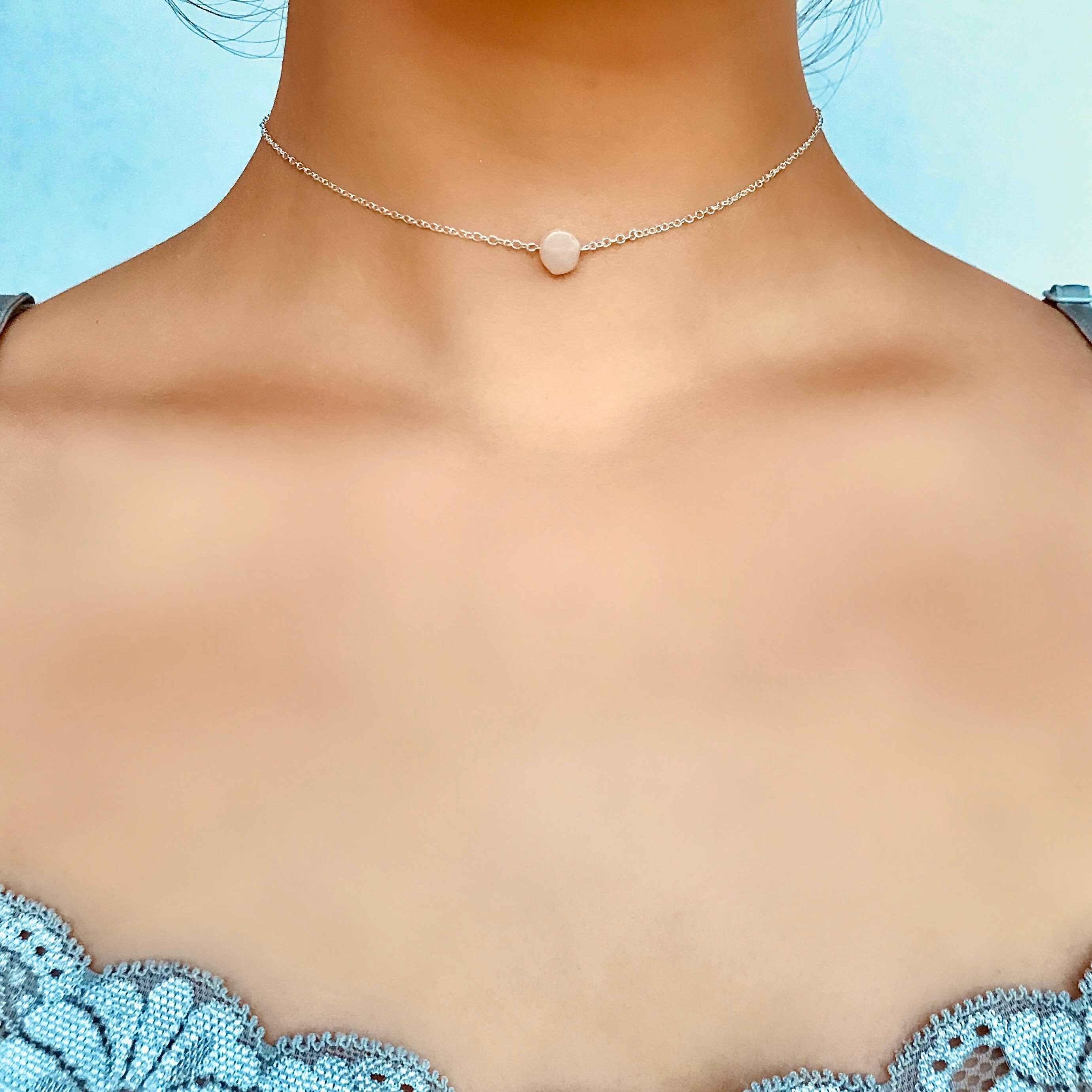 Sand Moonstone Silver Choker Minimalist Gemstone Choker Boho - Etsy