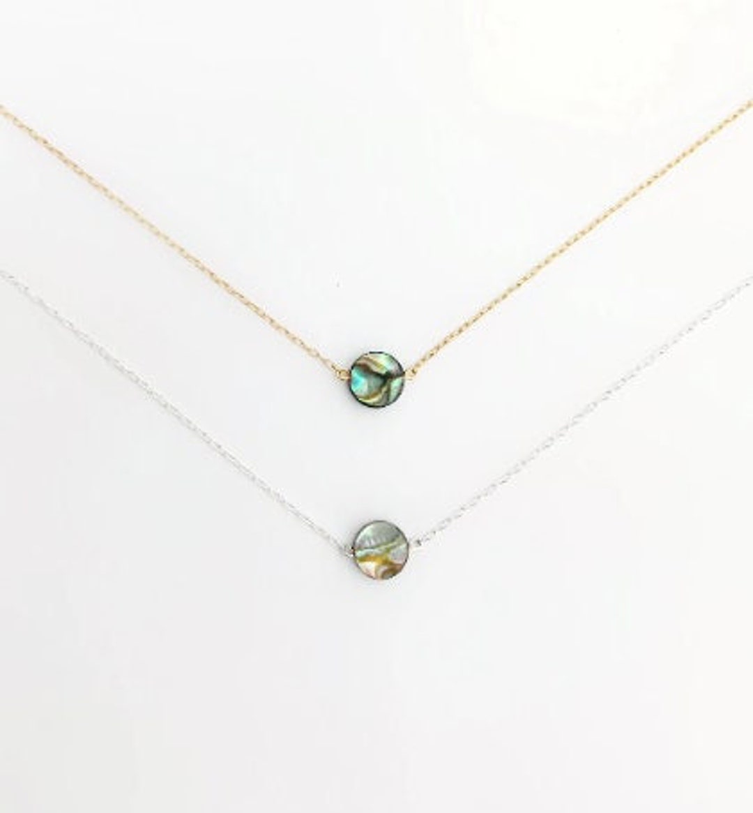 Natural Abalone Shell Necklace, Abalone Flat Coin Necklace, Dainty ...