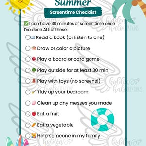 Summer Screentime Checklist Bundle for Kids & Teens | Printable ...