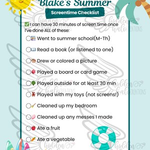 Summer Screentime Checklist Bundle for Kids & Teens | Printable ...