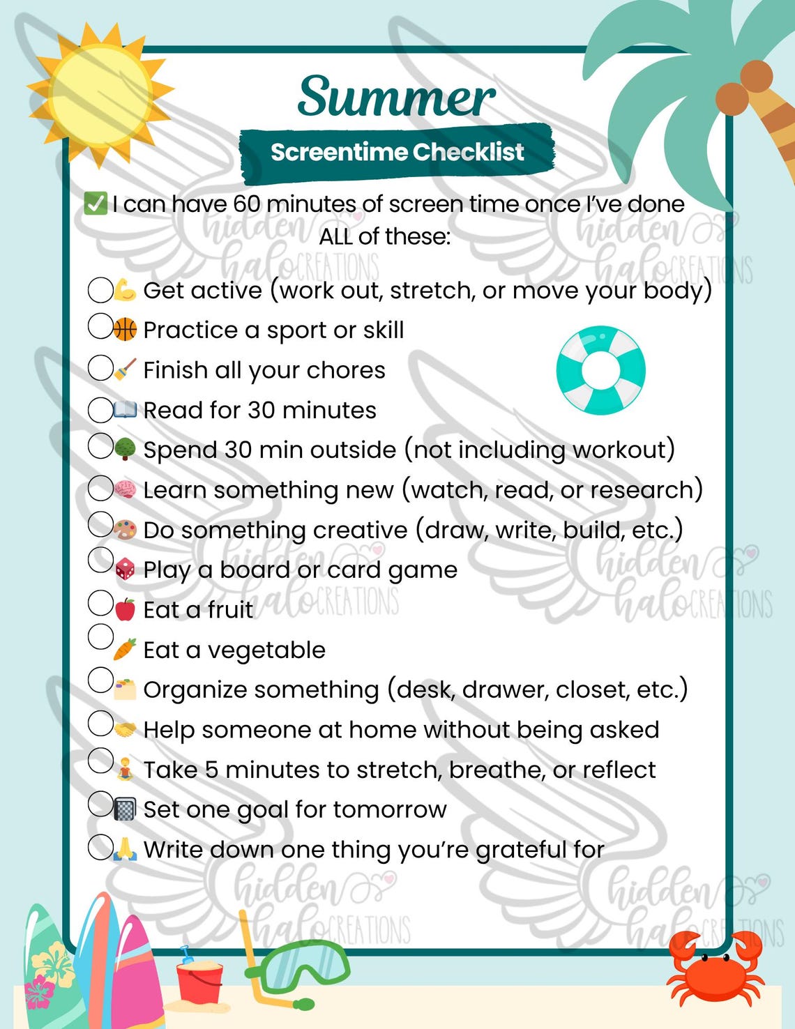 Summer Screentime Checklist Bundle for Kids & Teens | Printable ...