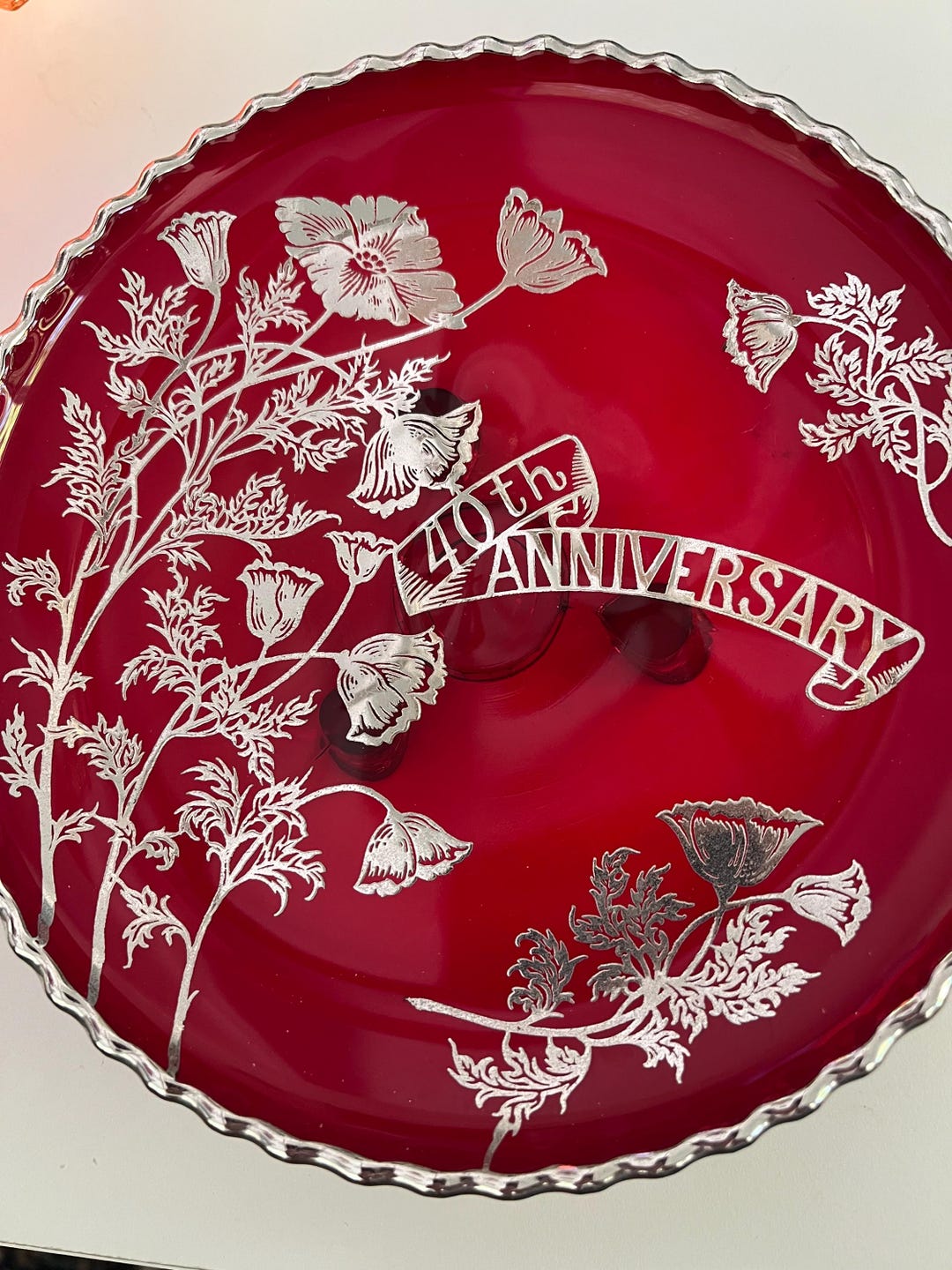 40th Anniversary Ruby Red Dish With Sterling Silver Overlay - Etsy