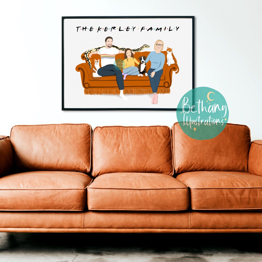 Friends Series Inspired Sofa/couch Digital Portrait - Drawn Portrait ...