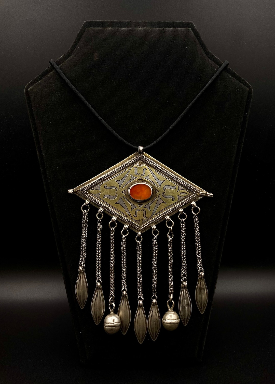 Beautiful Pendant Turkmani Silver With Red Agate Stone Handmade - Etsy