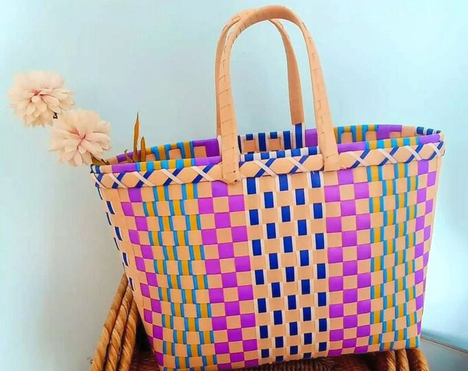 Handwoven Recycled Plastic Basket, Ideal for Shopping, Storage, Picnic ...