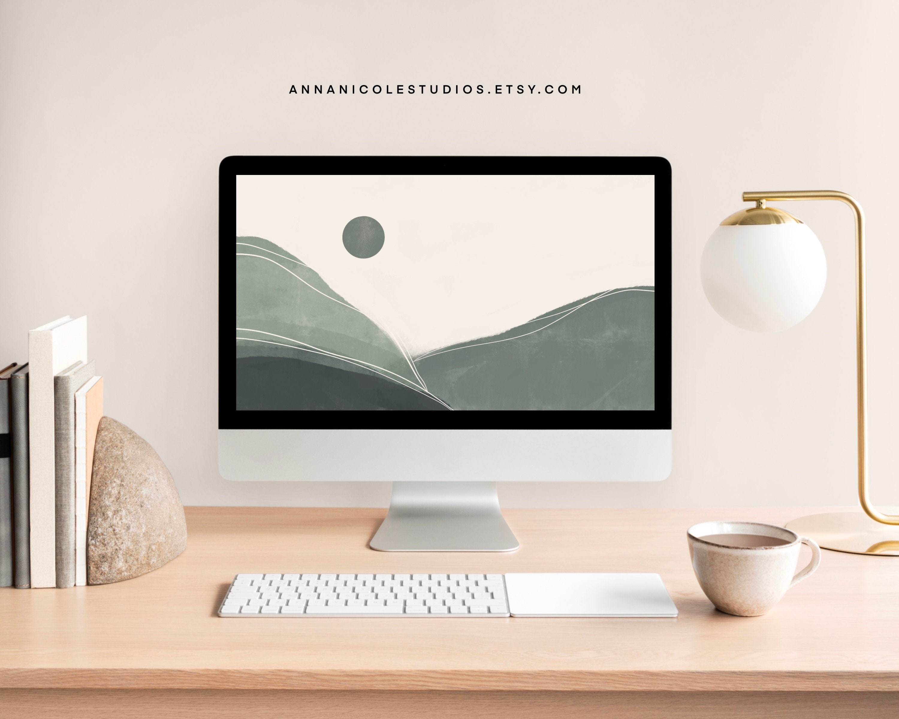 Dusty Sage Boho Minimalistic Abstract Desktop Wallpaper | Etsy