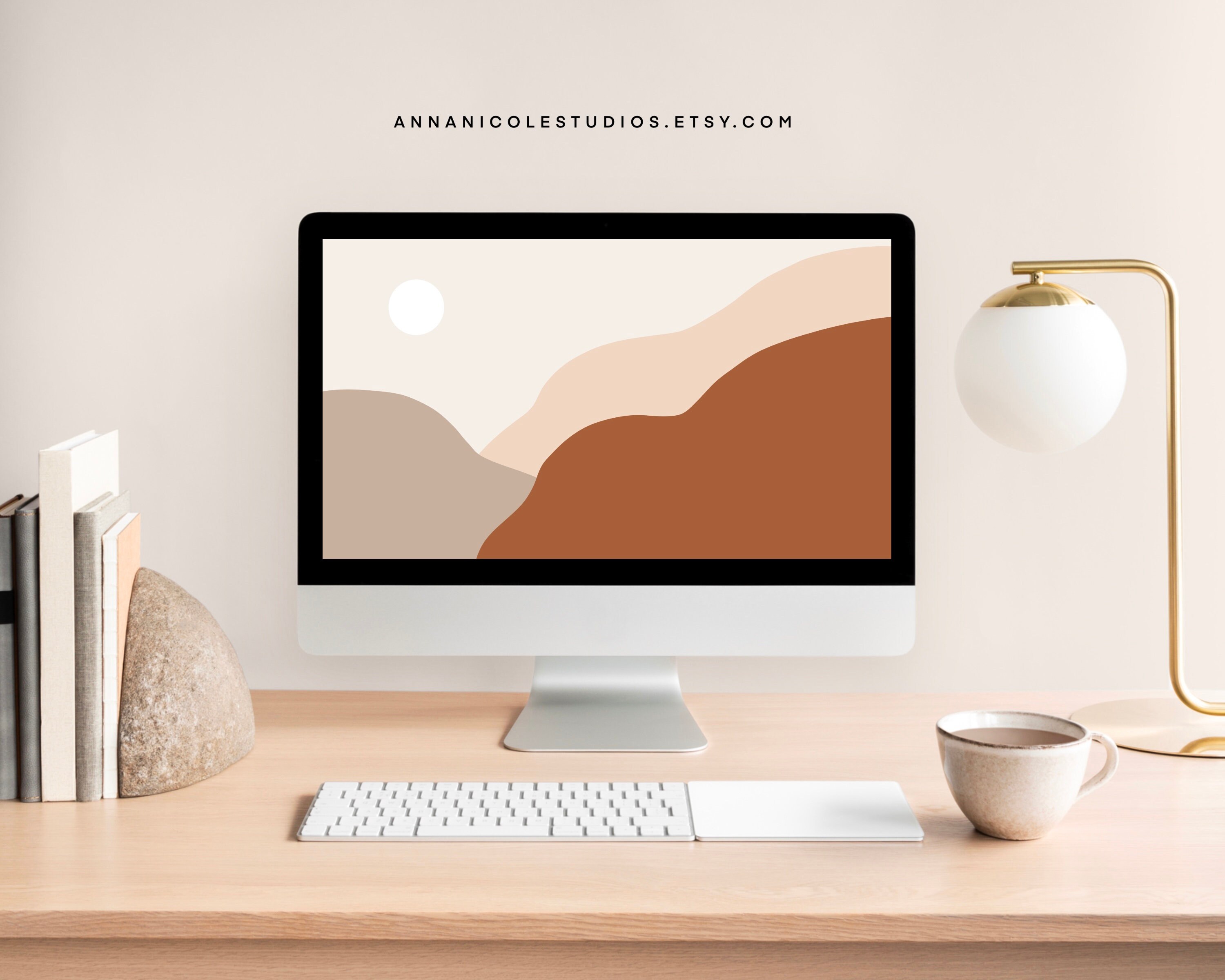 Neutral Tones Boho Abstract Desktop Wallpaper | Etsy