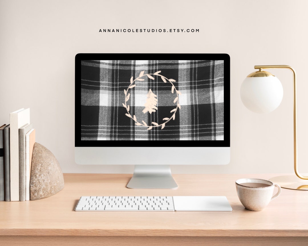 Winter Rustic Buffalo Plaid Desktop Wallpaper Christmas Tree - Etsy