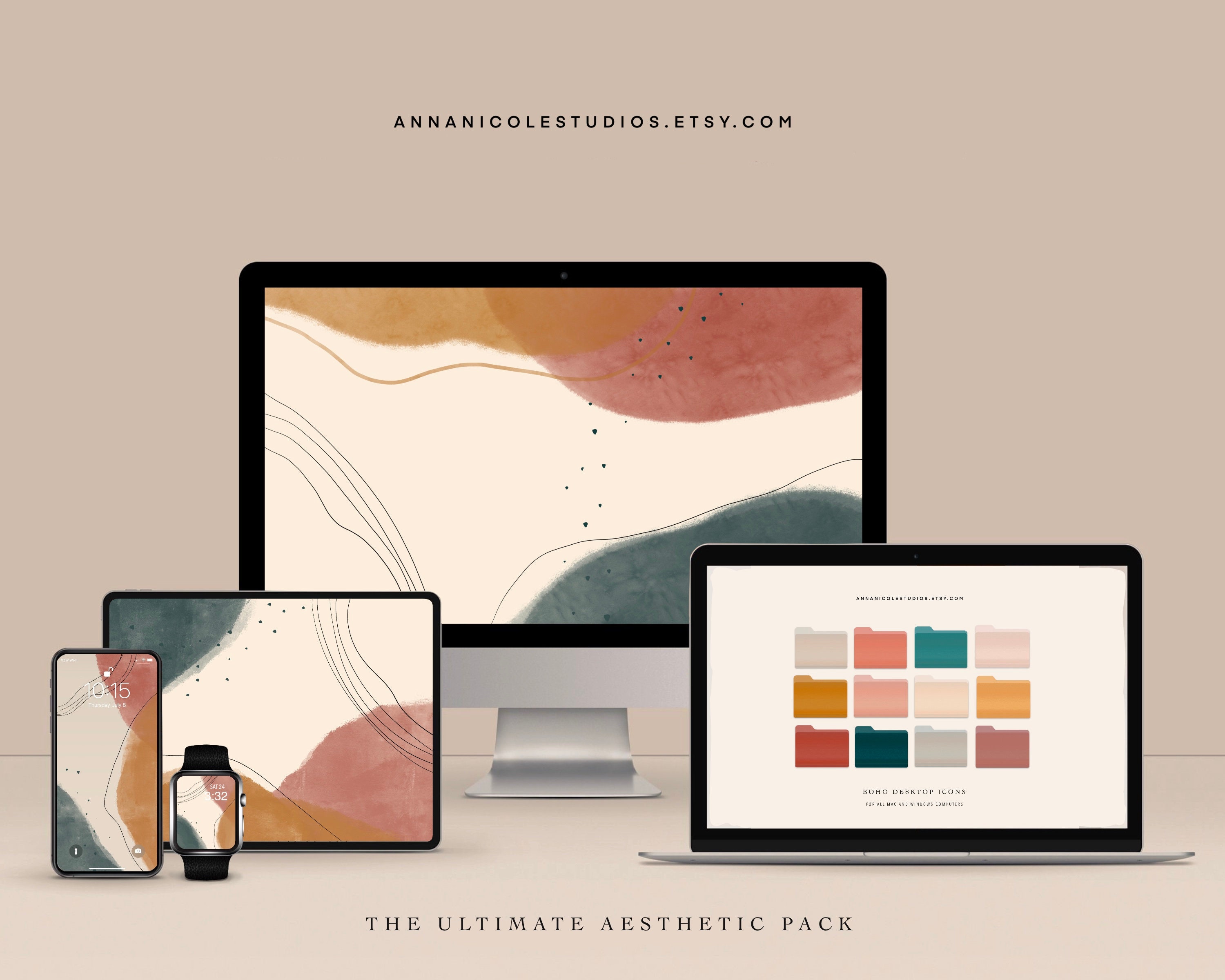 Boho Abstract Wallpaper Pack: Desktop, Phone, Watch, iPad + Icons ...