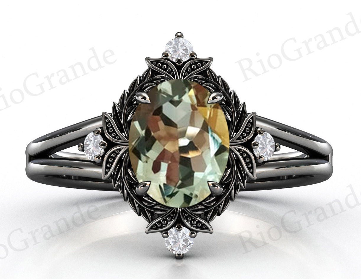 Antique Green Amethyst Engagement Ring