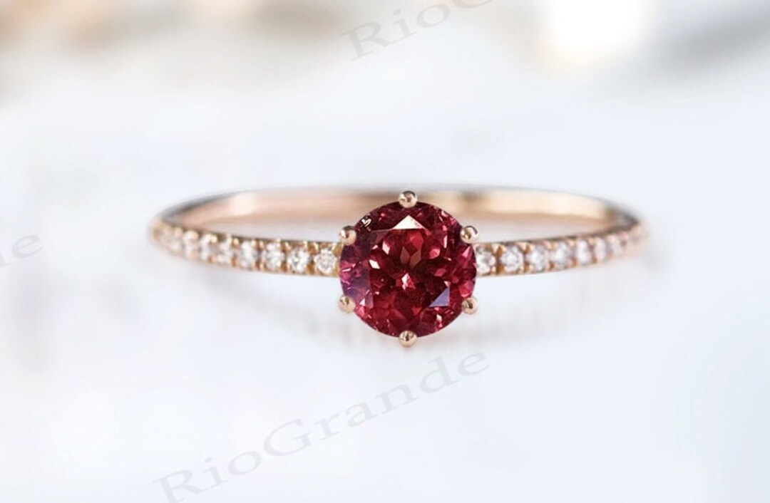 Minimalist Malaya Garnet Engagement Ring 14k Gold Vintage Malaya Garnet ...