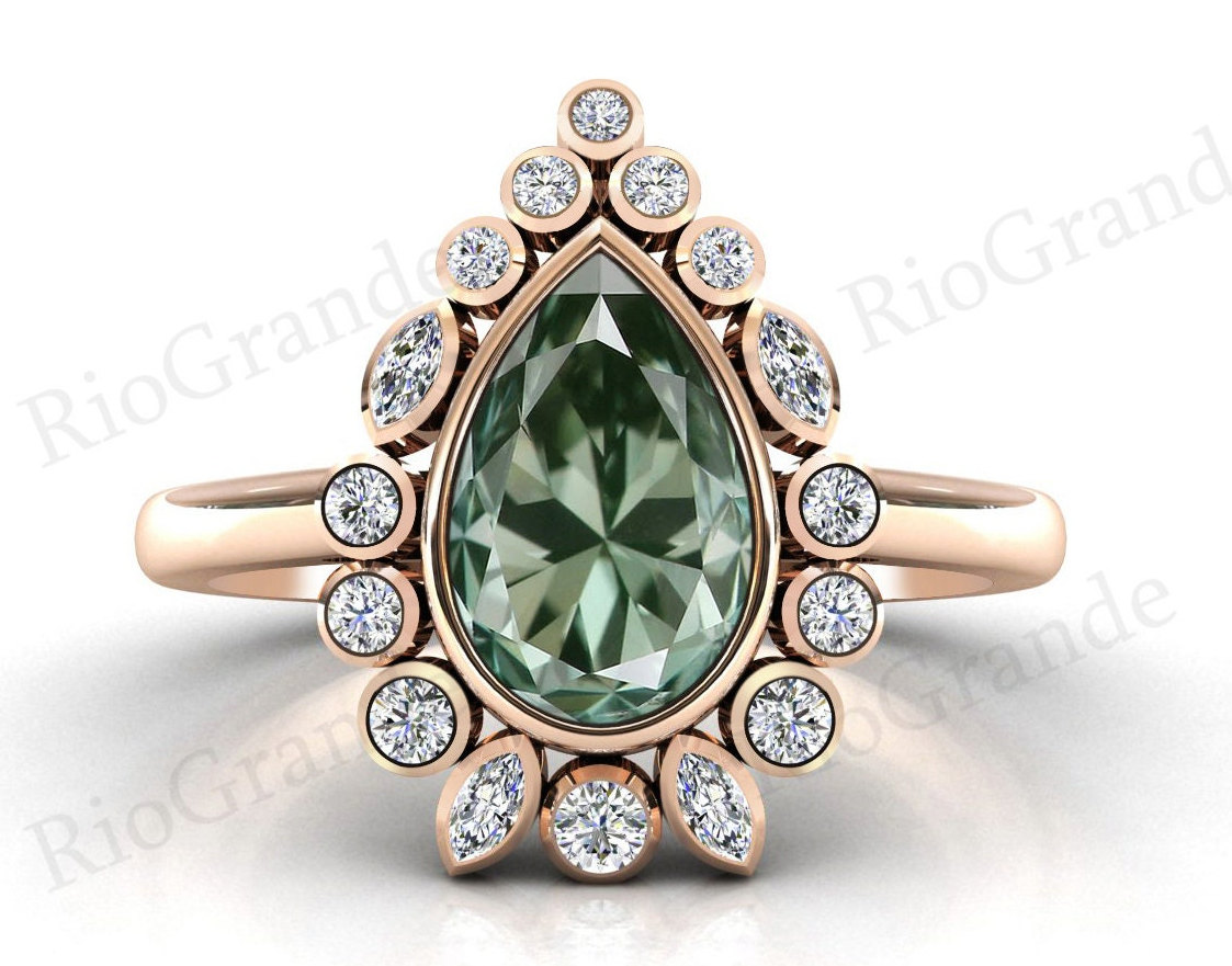 Antique Green Amethyst Engagement Ring