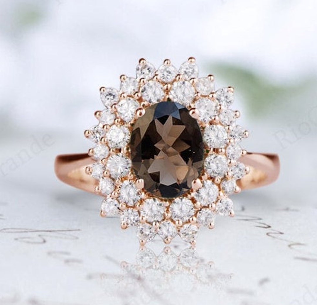 Vintage Smoky Quartz Engagement Ring Oval Cut Smoky Quartz Art Deco ...