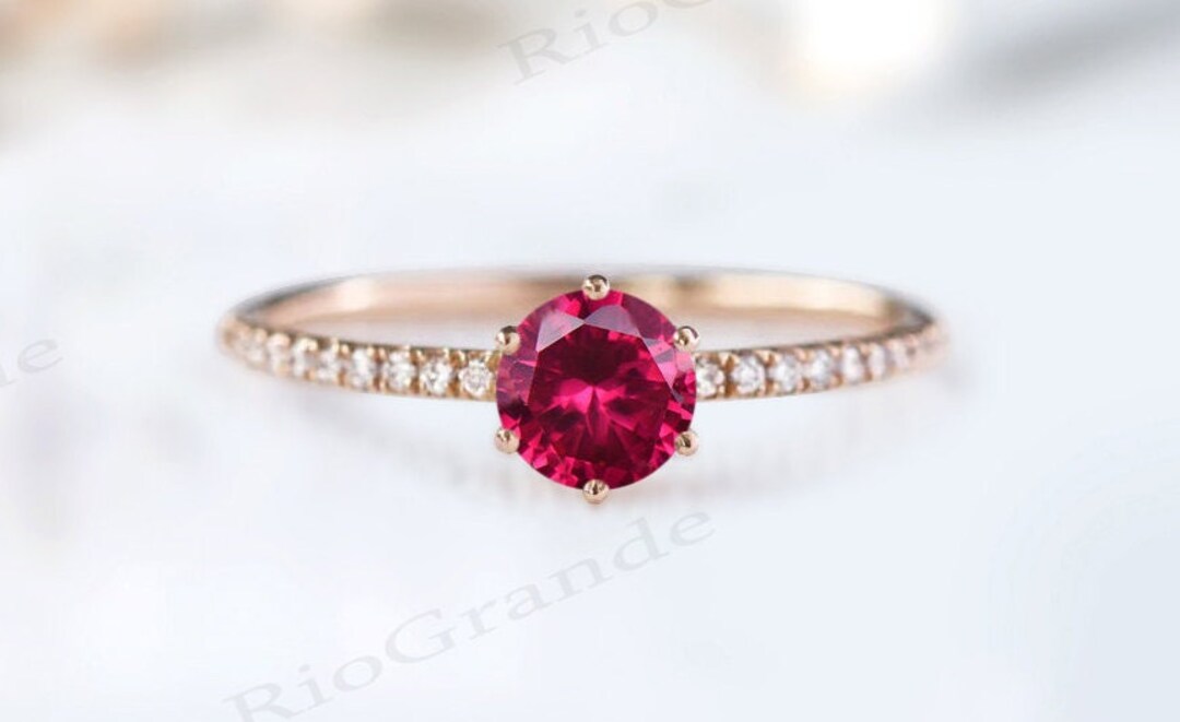 14k Gold Ruby Minimalist Engagement Ring Art Deco Ruby Dainty Wedding ...