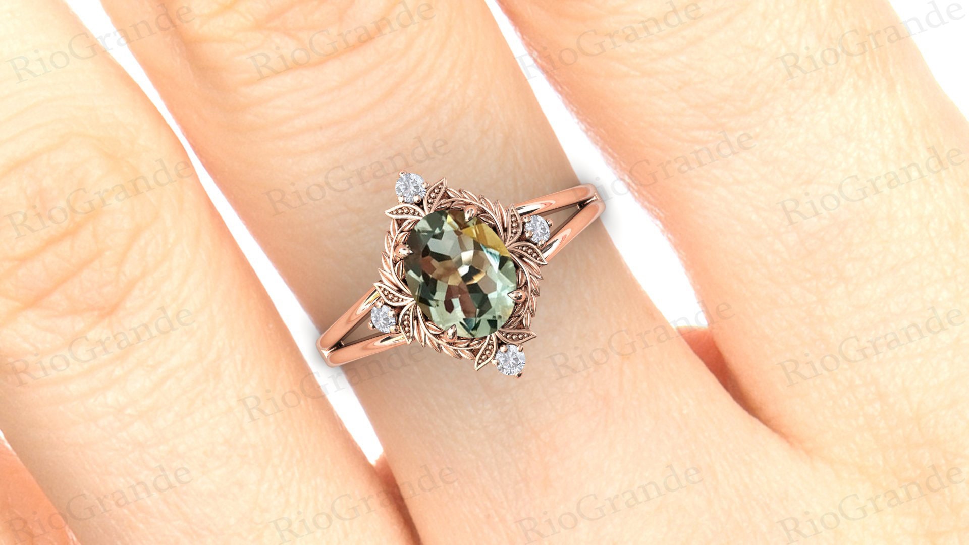 Antique Green Amethyst Engagement Ring