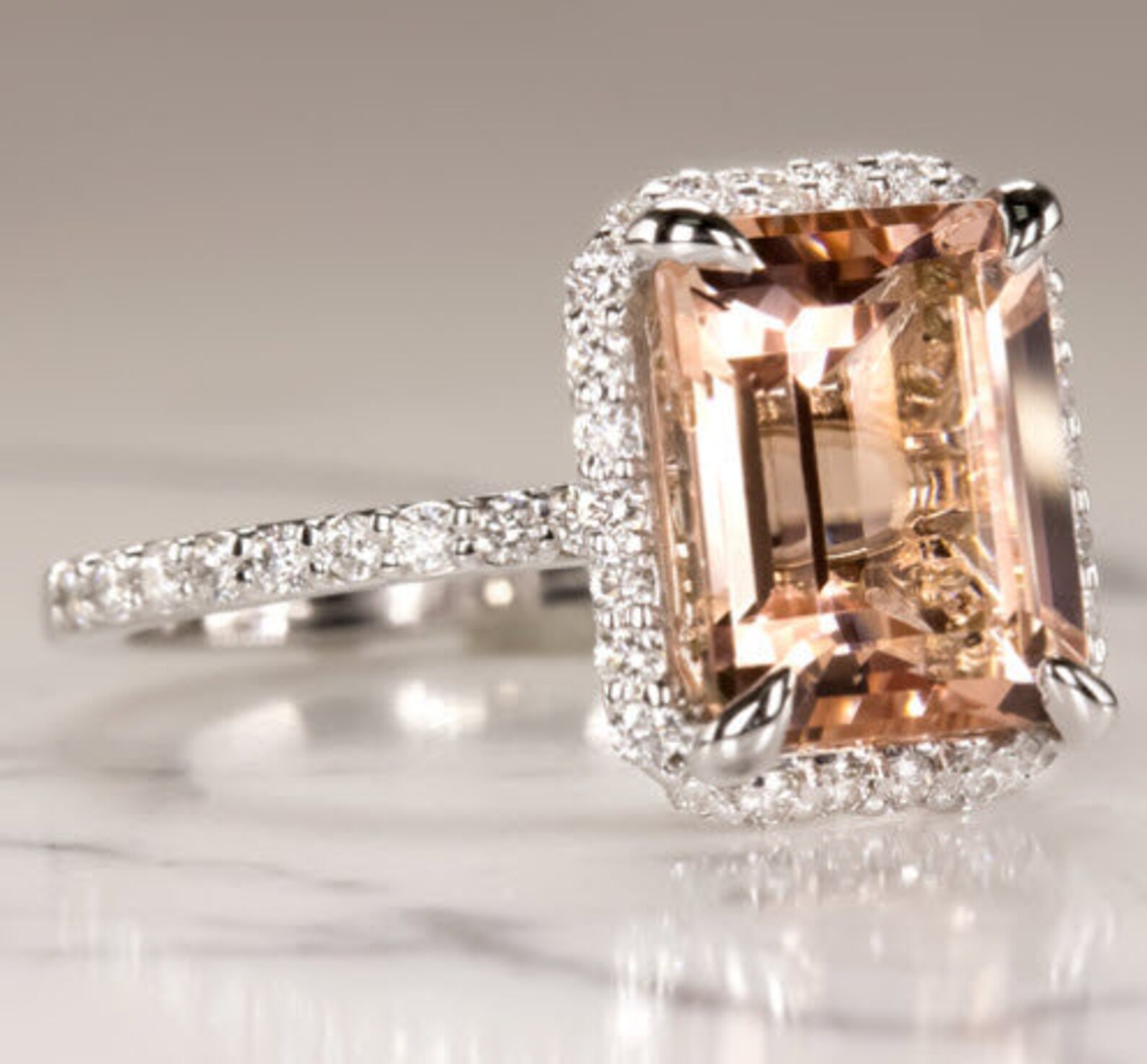 3 75 Carat Emerald Cut Morganite Engagement Ring 14k White God Etsy