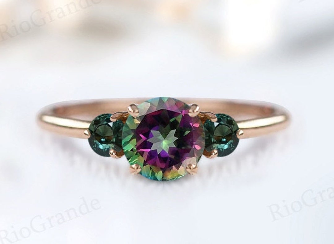 14k Gold Mystic Topaz Engagement Ring Art Deco Mystic Topaz Wedding ...