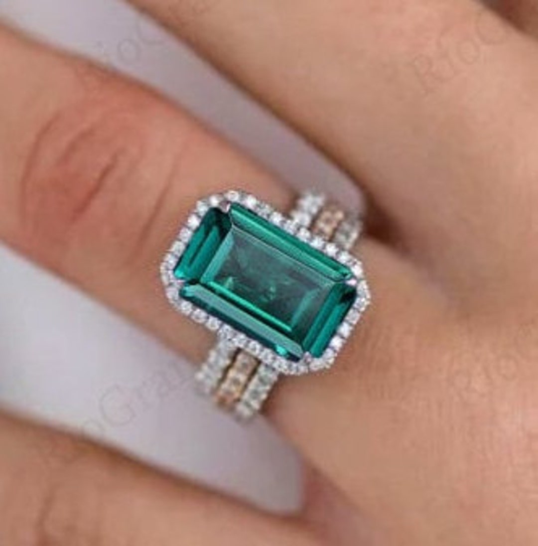 14k Gold Emerald Wedding Ring Set for Women Vintage Emerald Engagement ...
