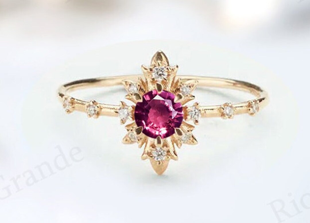 Raspberry Rhodolite Garnet Minimalist Engagement Ring 14k Gold ...