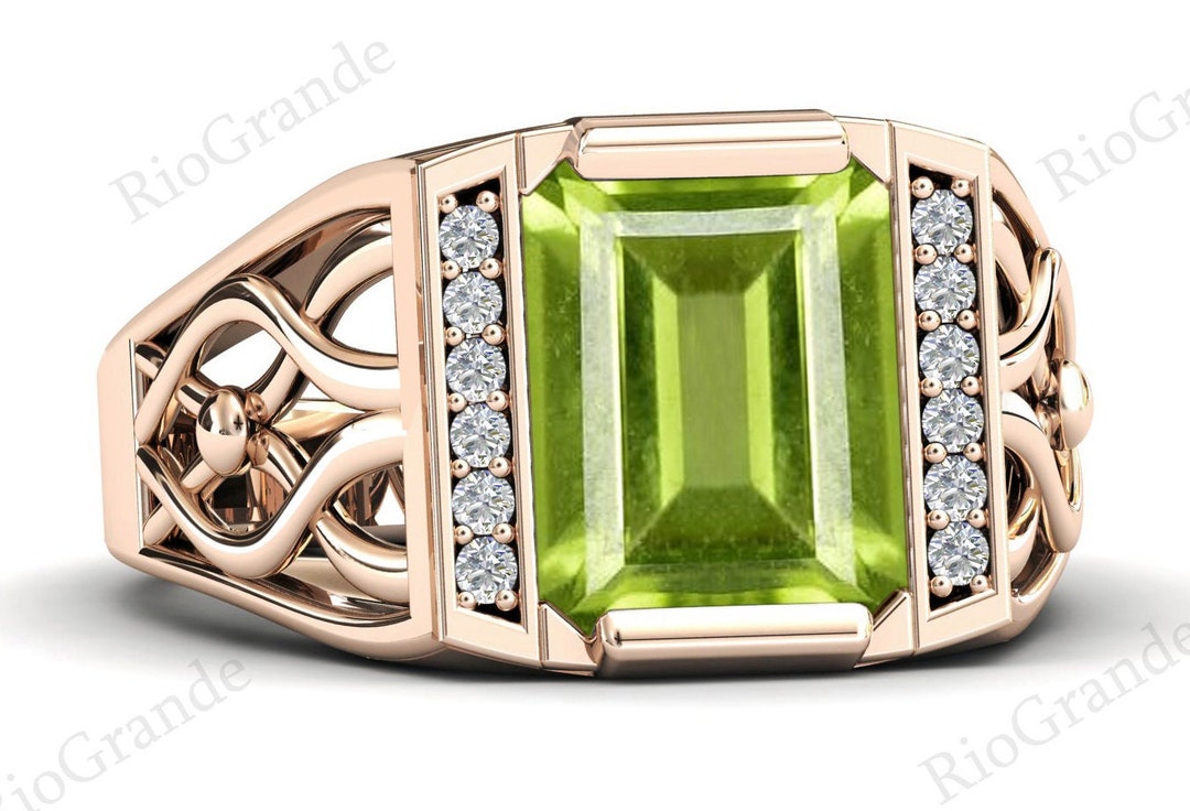 Vintage Peridot Engagement Ring for Men 14k Gold Peridot Art Deco ...