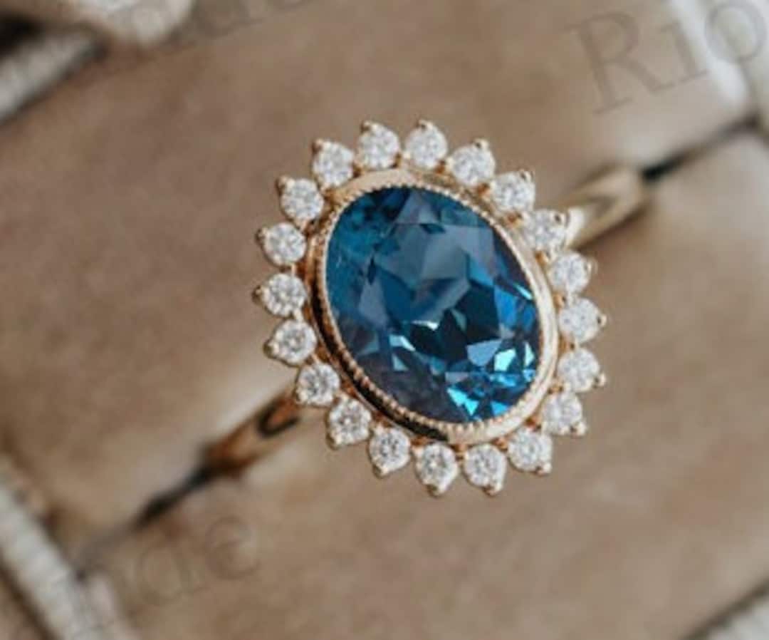 Vintage London Blue Topaz Engagement Ring 14k Gold Art Deco Blue Topaz ...