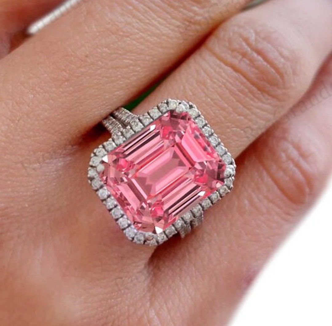 Unique Padparadscha Engagement Ring for Women Emerald Cut Padparadscha ...
