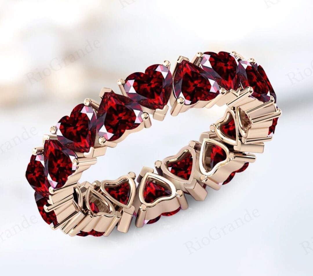 14k Gold Garnet Engagement Band for Women Unique Full Eternity Band ...