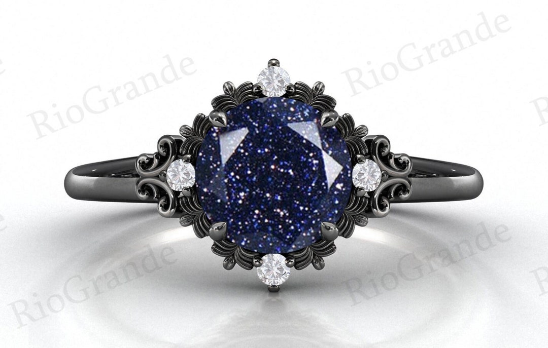 Galaxy Blue Sandstone Engagement Ring for Women 925 Silver Sandstone ...