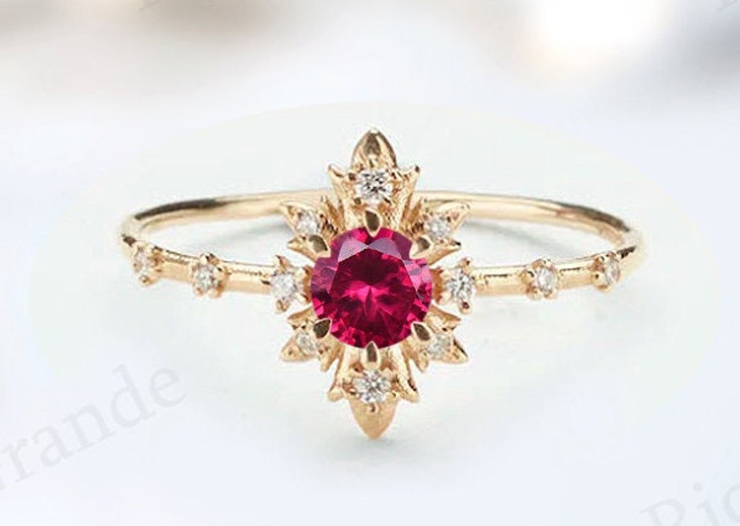 Antique Ruby Minimalist Engagement Ring Art Deco Ruby Dainty Ring for ...
